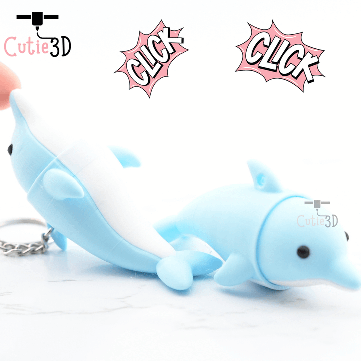 3D Printable Cutie3D Dolphin Keycap Fidget Clicker Keychain - Cute Backpack Keychain by Cutie3D